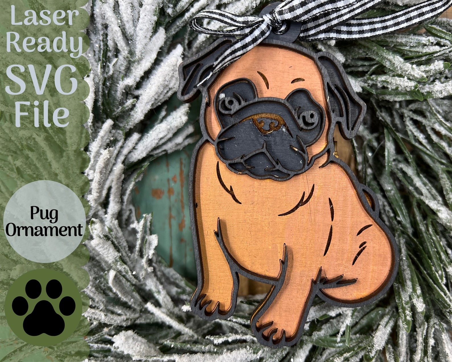 Pug SVG File for Laser Cutters Dog Glowforge Ready Ornament - Etsy
