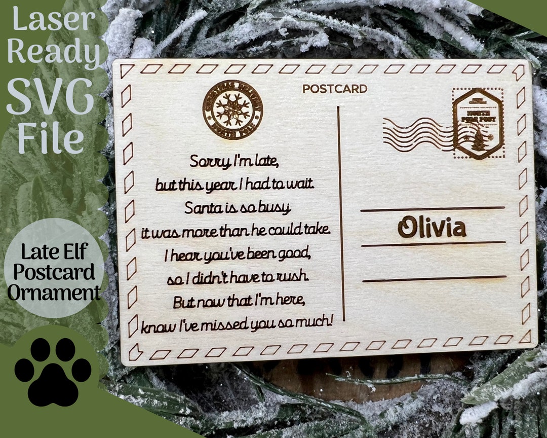 Late Elf Postcard SVG Laser Cut File, Sorry I'm Late Postcard for Elf ...