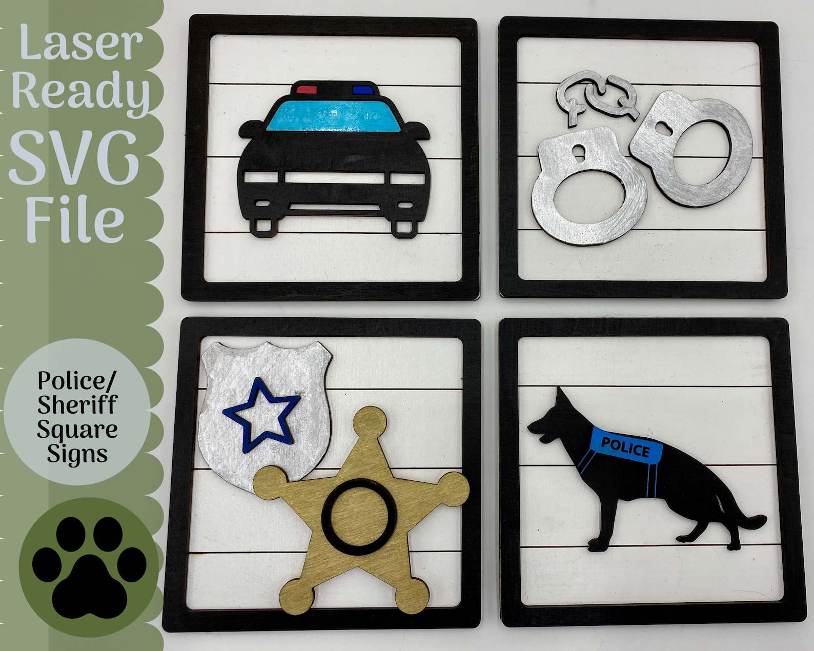 Police Sign Set SVG File for Laser Cutters, 4 Signs Shiplap and Police ...