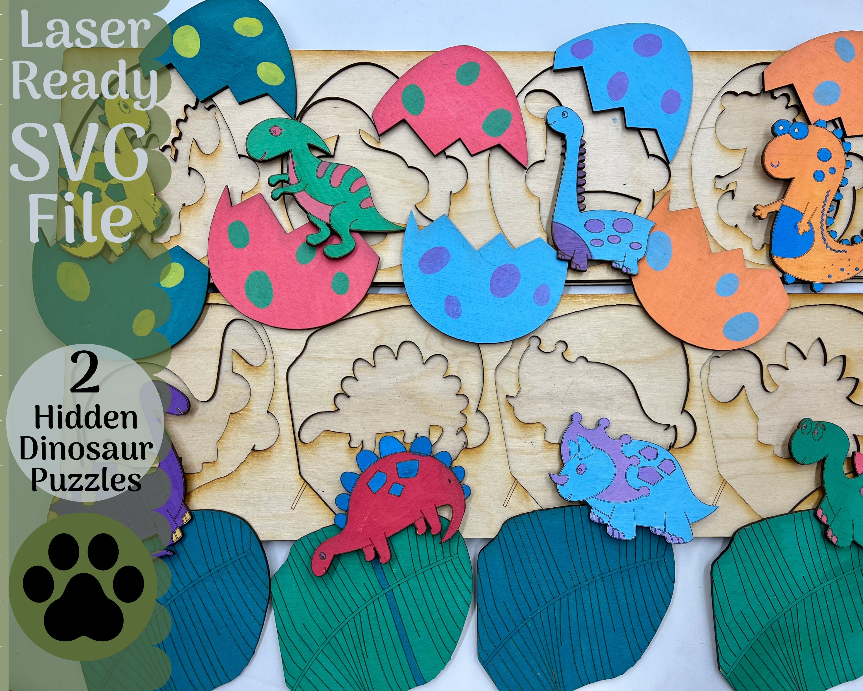 Dinosaur Hidden Puzzle Set SVG File for Laser Cutters 2 Dino - Etsy