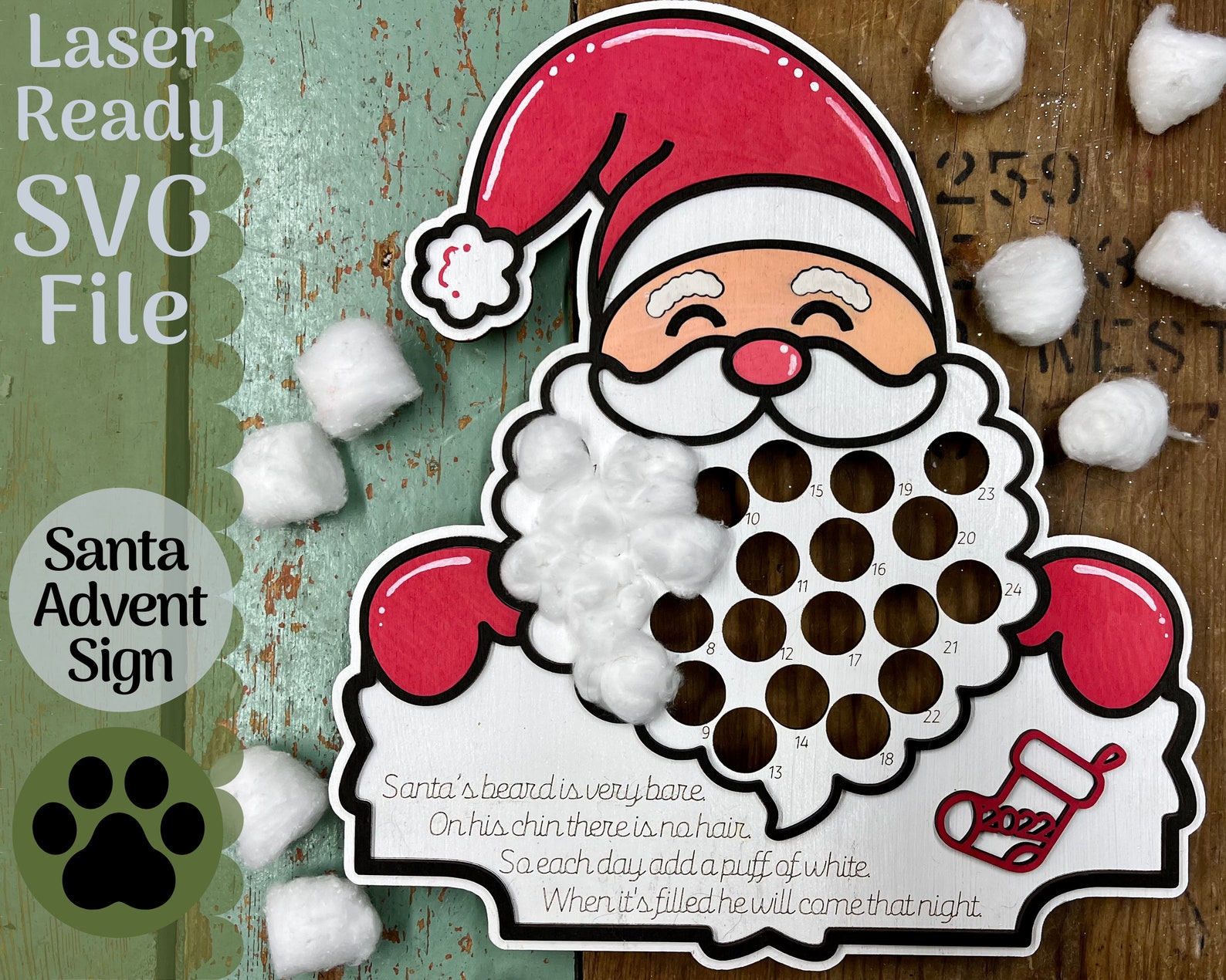 Santa Advent Sign SVG Laser Cut File, Countdown to Christmas Sign Add ...