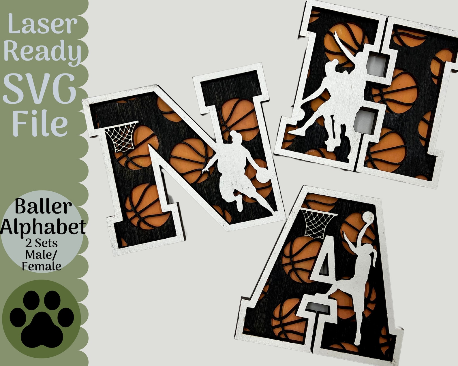 Baller Basketball Alphabet SVG File for Laser Cutters, Glowforge 3 ...