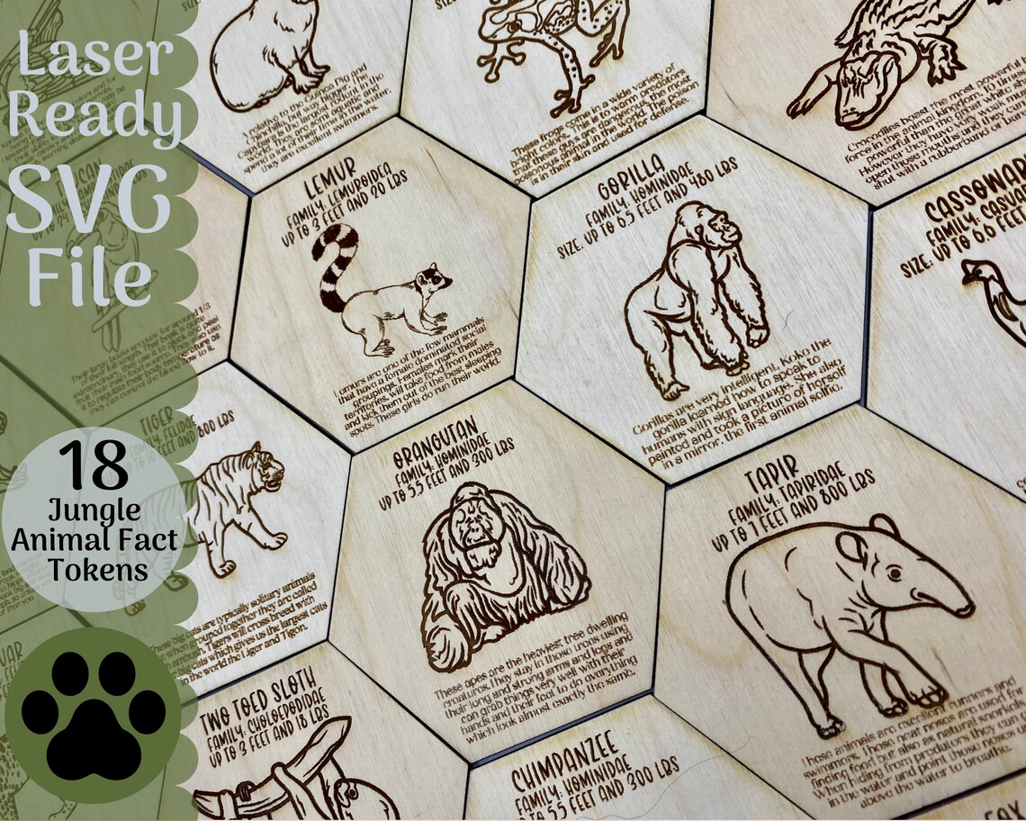 Jungle Animal Fact Token Bundle SVG File for Glowforge and Laser ...