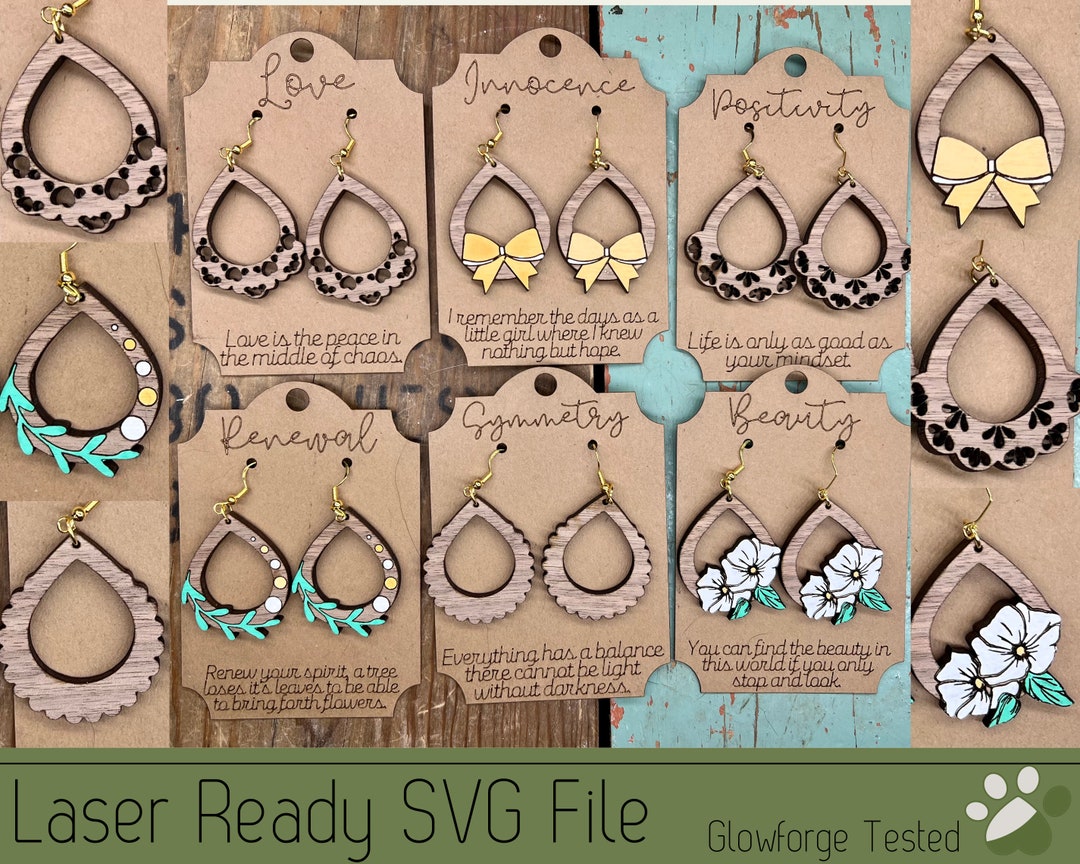 6 Dangle Earring Sets With Earring Cards SVG File for Laser Cutters ...
