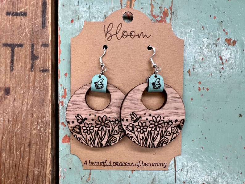 3 Leather Loop and Circle Floral Earring Sets With Earring - Etsy