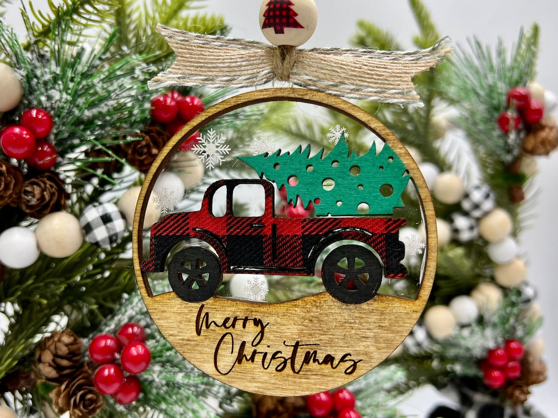 Merry Christmas Farm Truck Ornament SVG File for Laser - Etsy