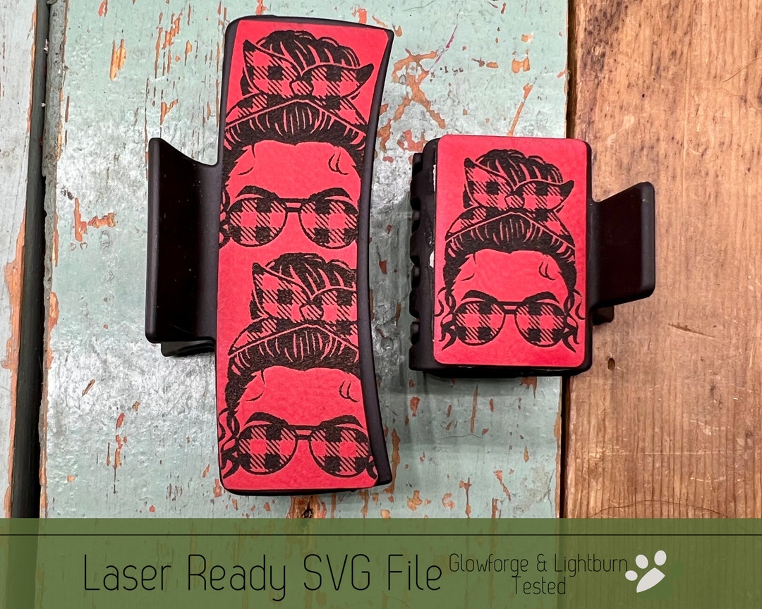 Messy Hair Buffalo Plaid Hair Clip SVG File for Laser Cutters, Large ...