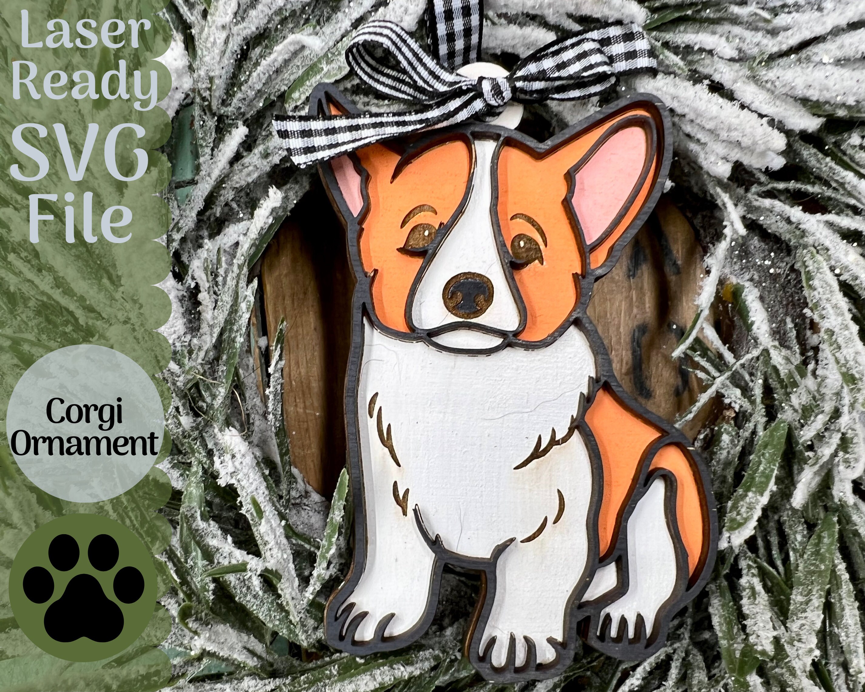 Corgi Ornament SVG File for Laser Cutters, Dog Glowforge Ready Ornament ...