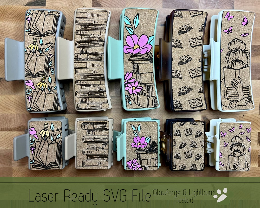 5 Book Lover Floral Hair Clip Bundle SVG File for Laser Cutters, Large ...