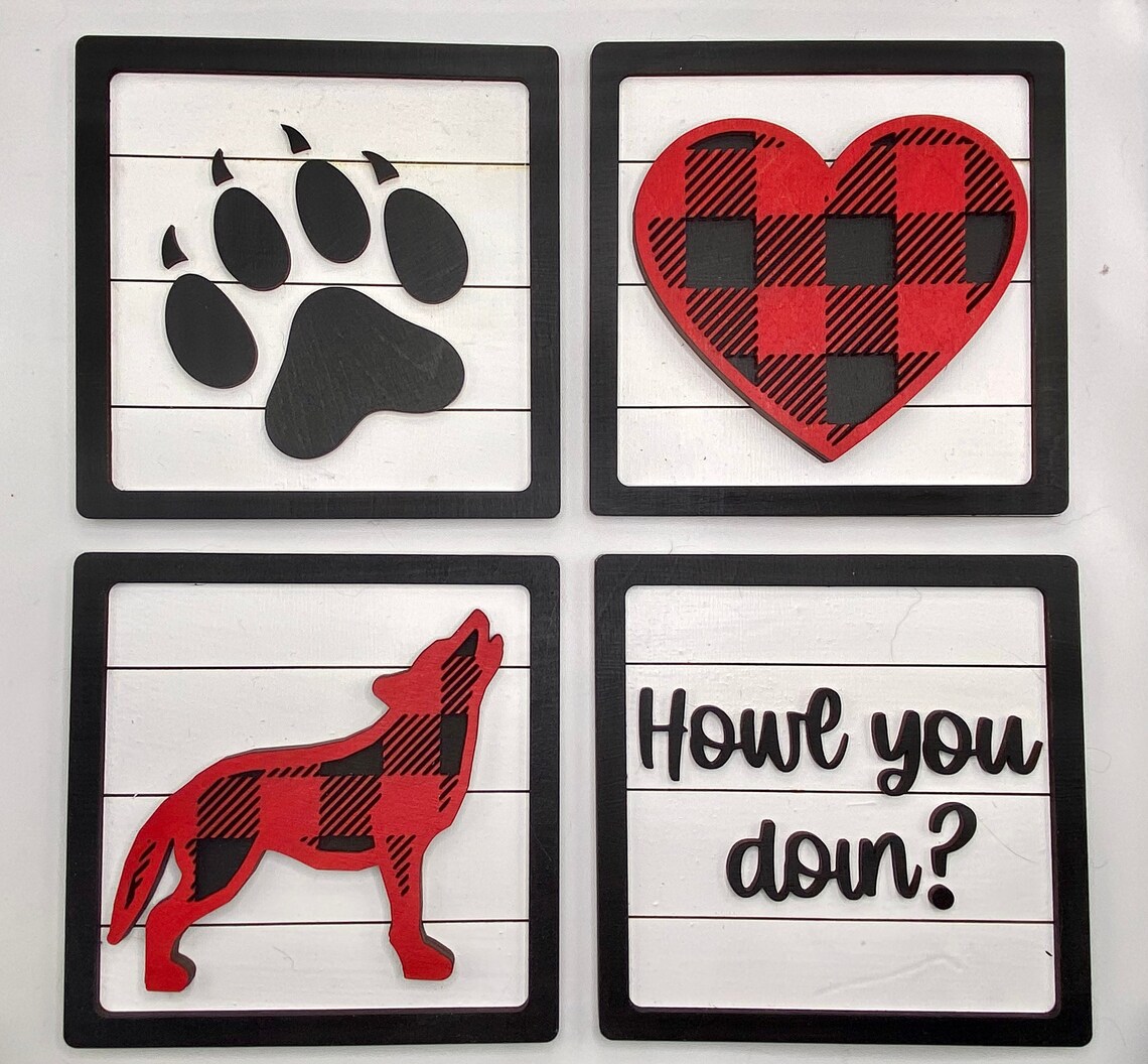 Wolf Sign Set SVG File for Laser Cutters 4 Signs With Shiplap | Etsy