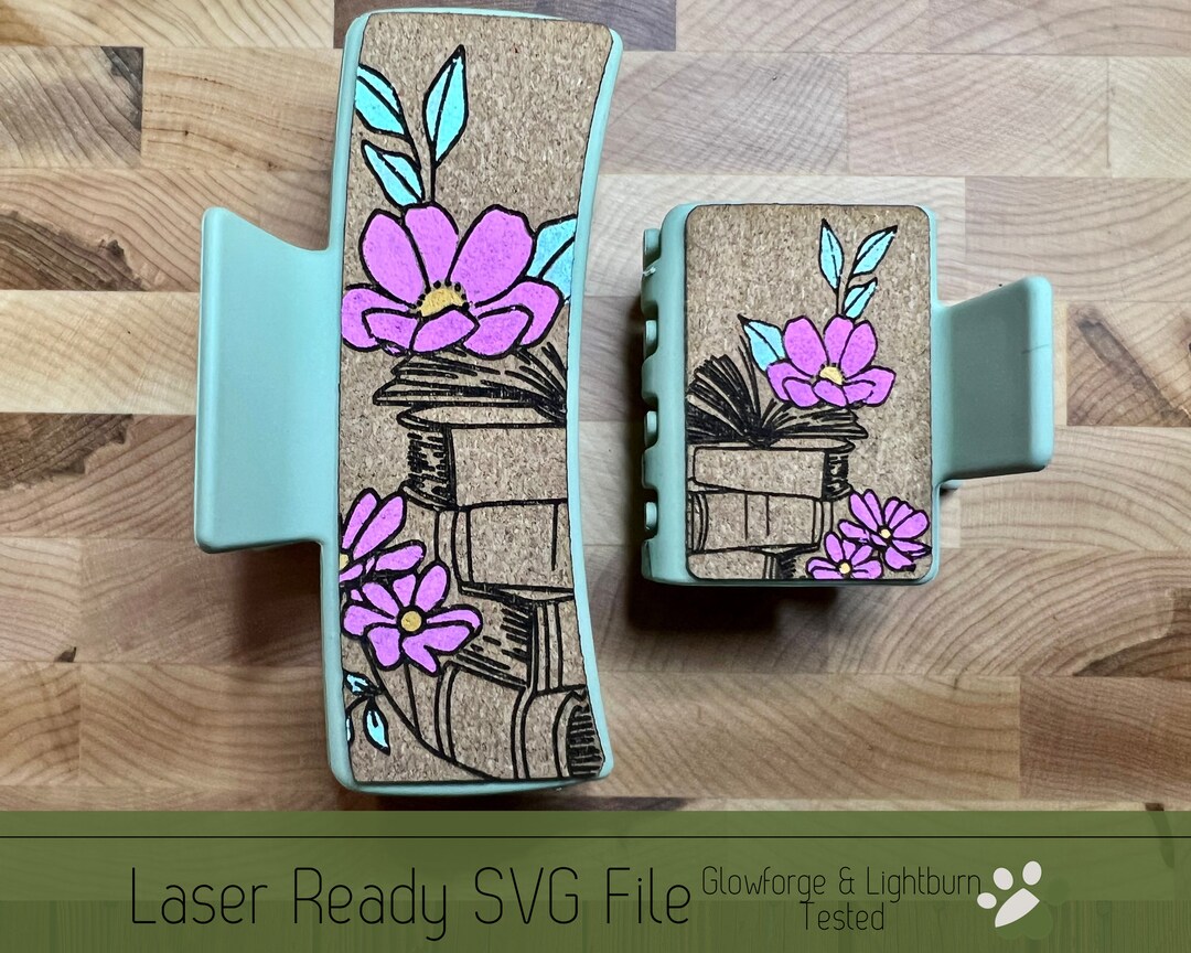 Floral Book Stack Hair Clip SVG File for Laser Cutters, Large and Small ...