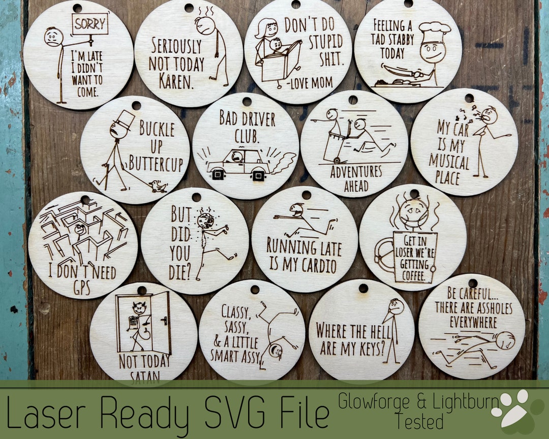 Keychain Bundle SVG File for Glowforge and Laser Cutters, 16 Stick Man ...