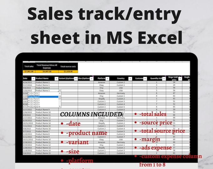 Sales Excel Sheet, Sales Entry Sheet MS Excel, Track Sales, Sales ...