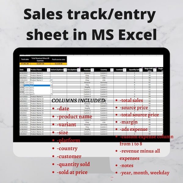 Ms Excel Dashboard - Etsy