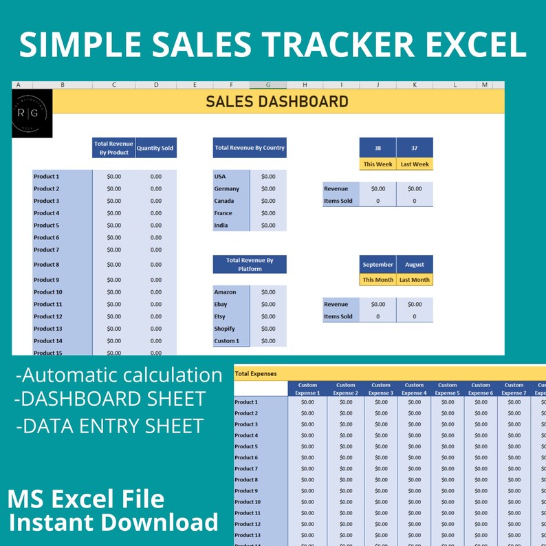 Simple Sales Tracker Excel Template Sales Tracker MS Excel - Etsy Simple Sales Tracker Excel Template Sales Tracker MS Excel - Etsy