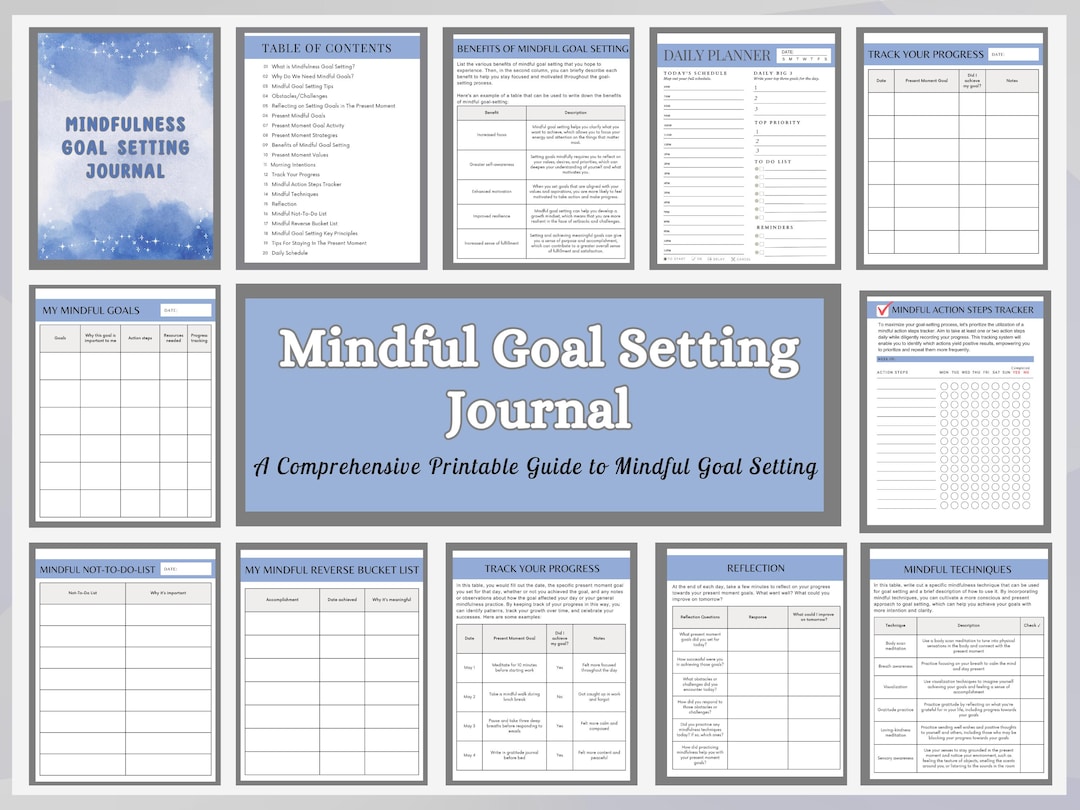 Mindful Goal Setting Journal | Printable Goal Planner | Bonus Mind Map ...