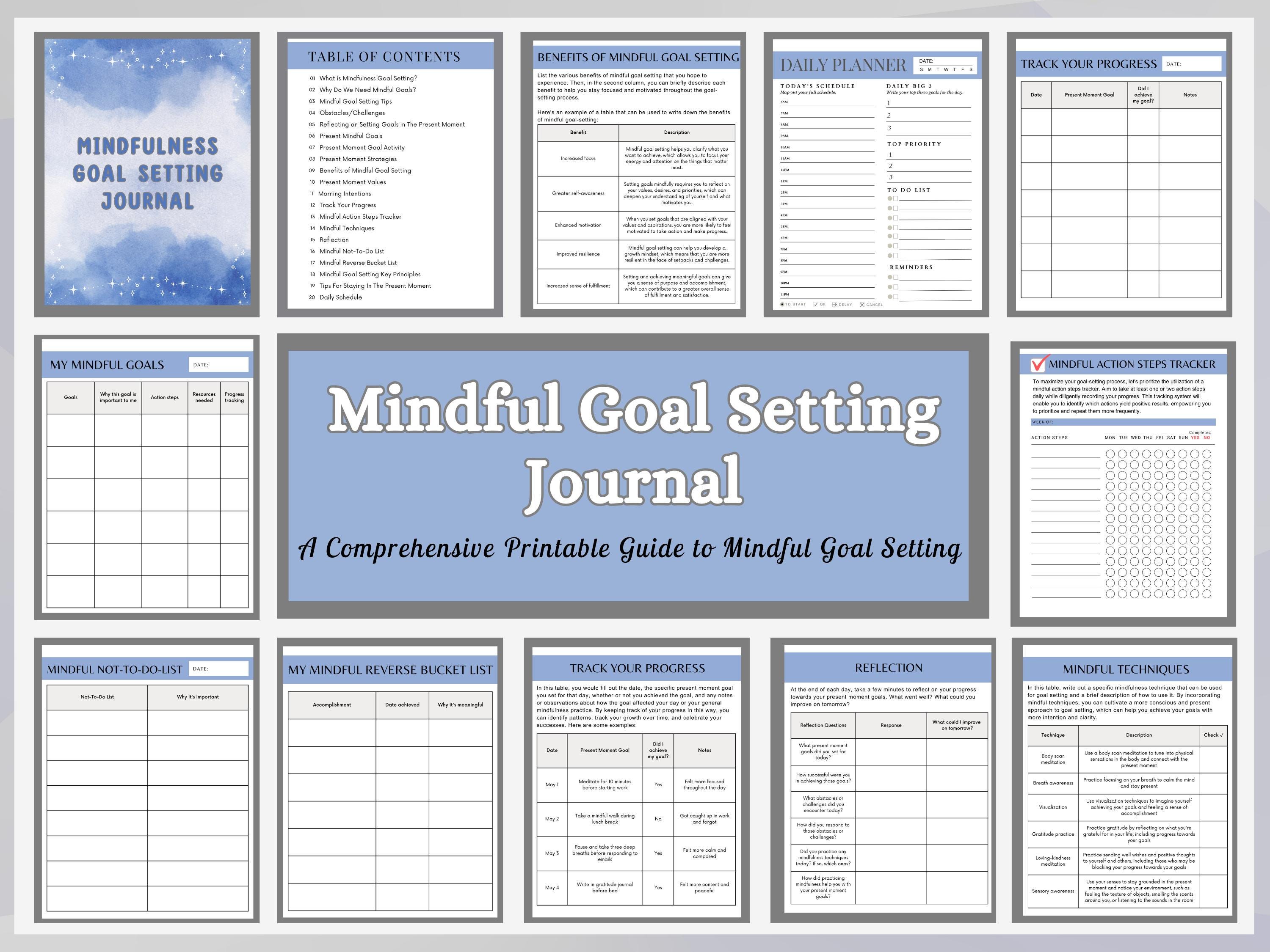 Mindful Goal Setting Journal | Printable Goal Planner | Bonus Mind Map ...