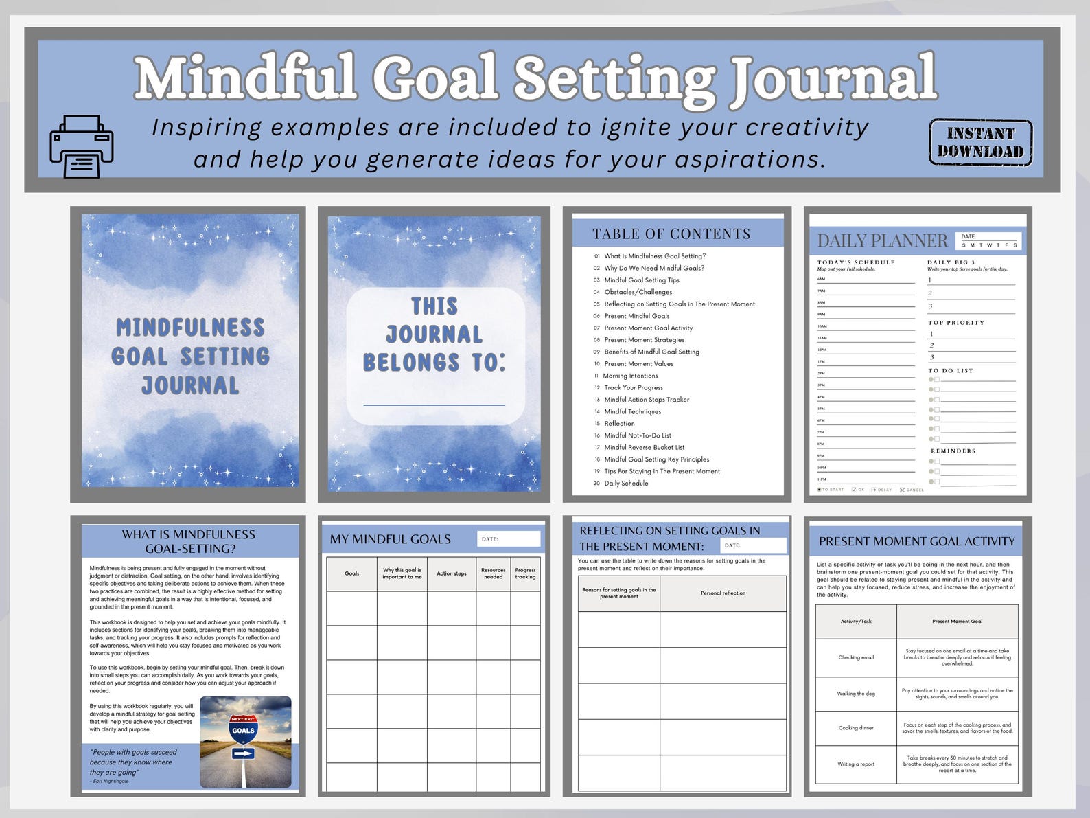 Mindful Goal Setting Journal | Printable Goal Planner | Bonus Mind Map ...