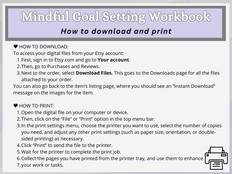 Mindful Goal Setting Workbook Printable Goal Planner Bonus Mind Map - Etsy