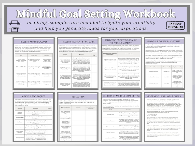 Mindful Goal Setting Workbook Printable Goal Planner Bonus Mind Map - Etsy