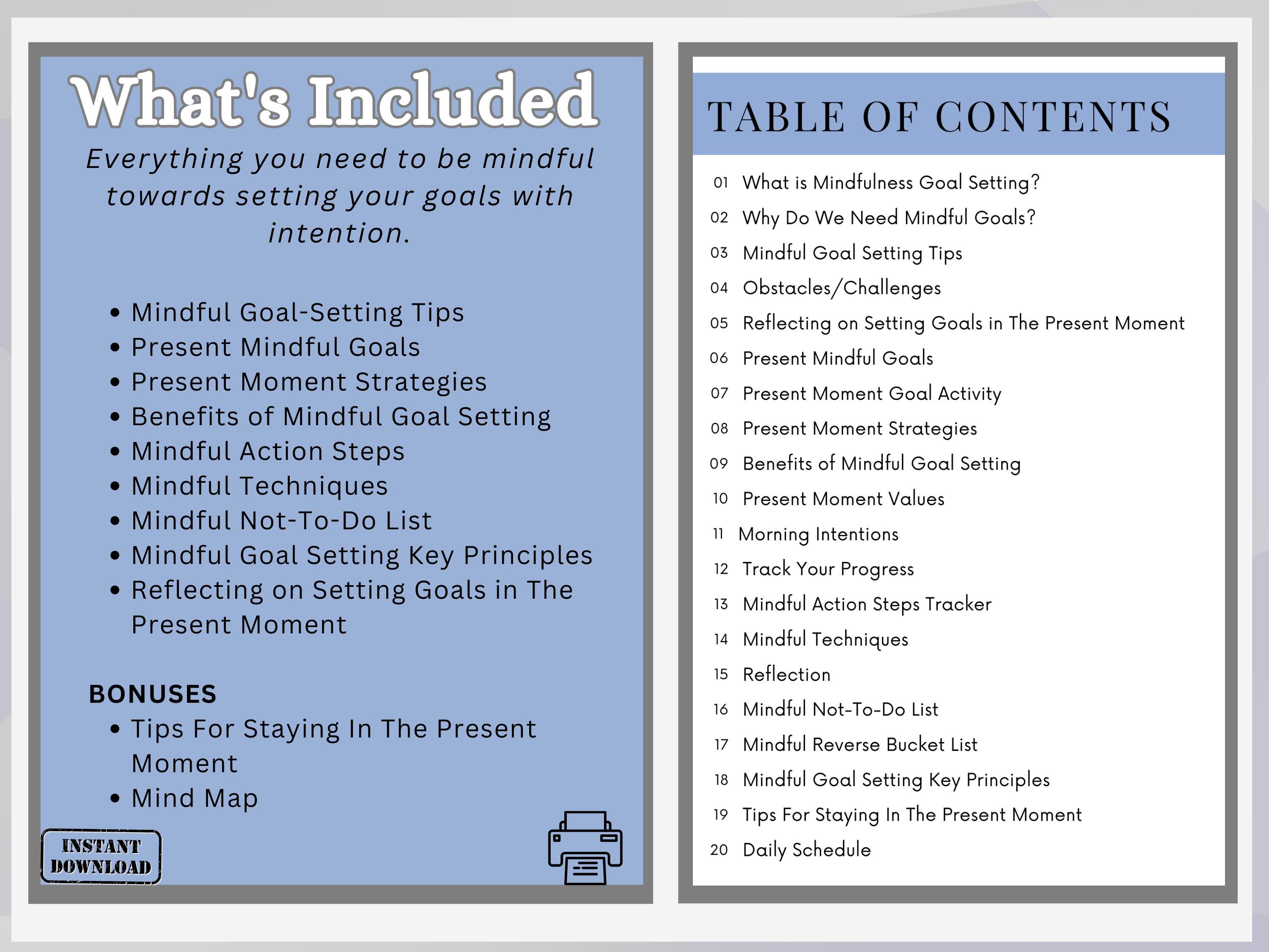 Mindful Goal Setting Journal | Printable Goal Planner | Bonus Mind Map ...