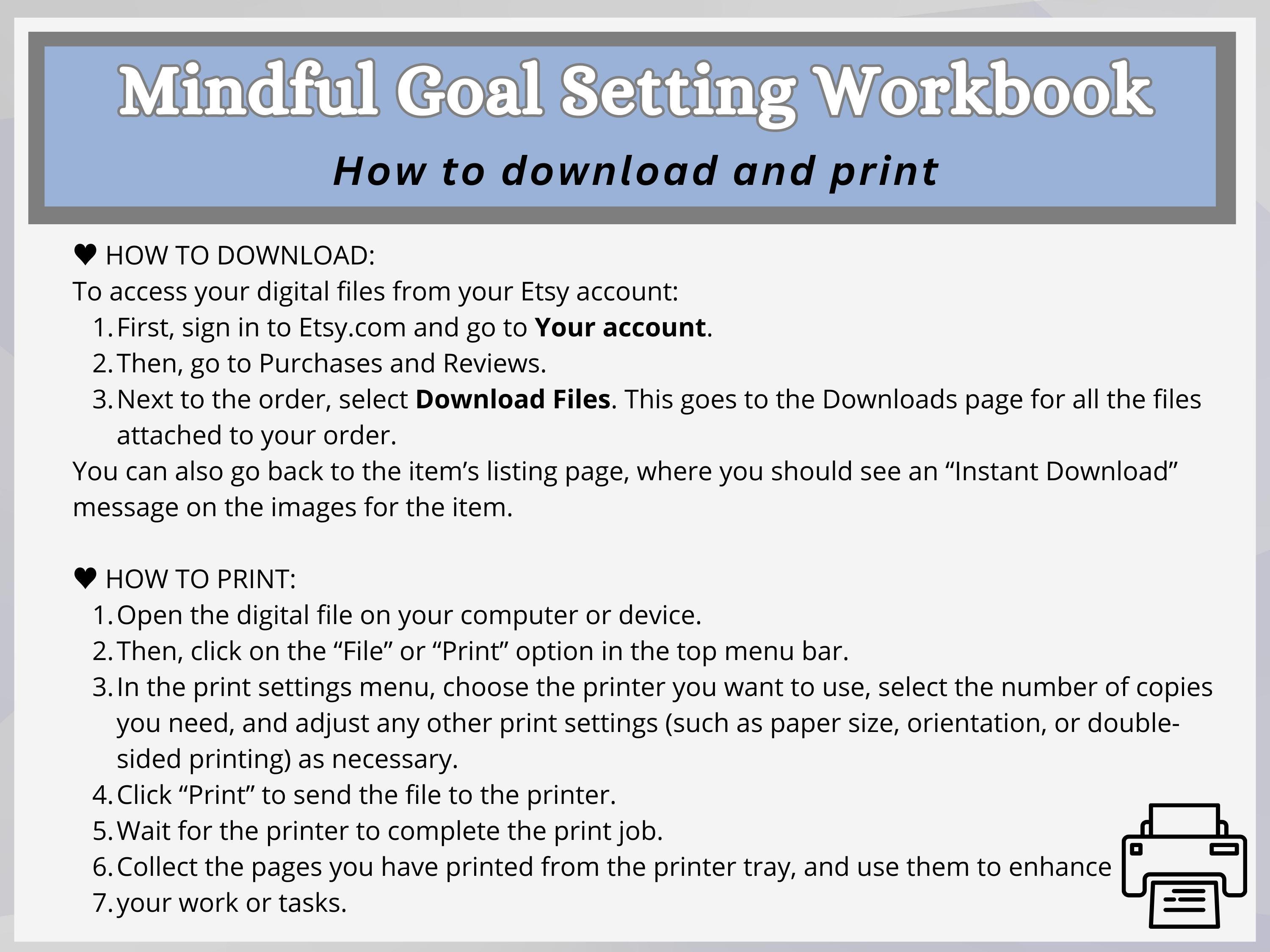 Mindful Goal Setting Journal | Printable Goal Planner | Bonus Mind Map ...
