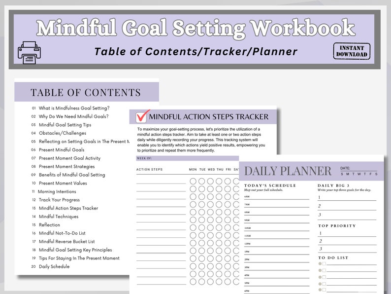 Mindful Goal Setting Workbook Printable Goal Planner Bonus Mind Map - Etsy