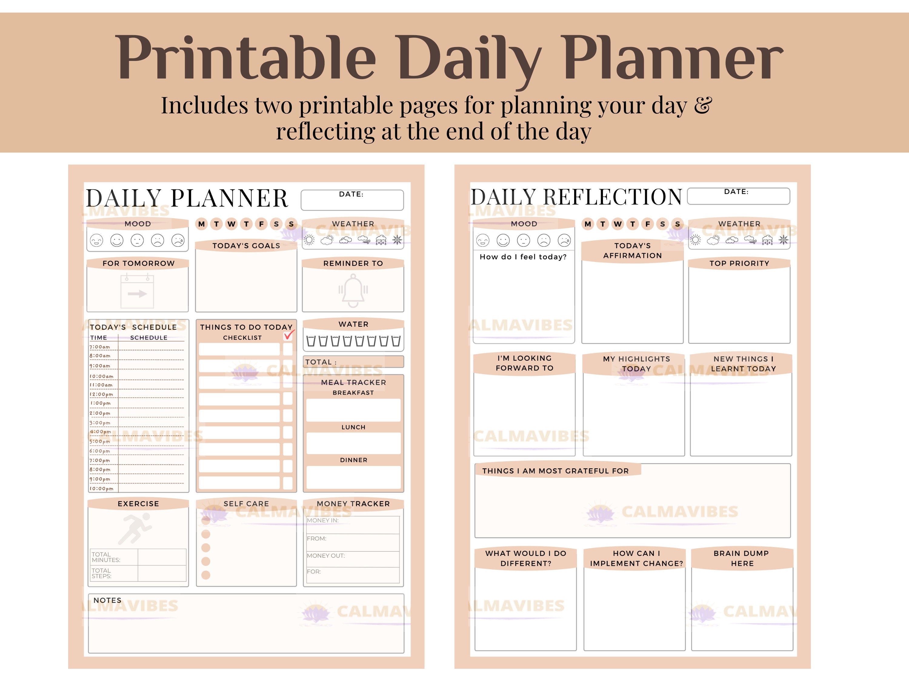 Daily Planner Printable Daily Reflection Instant Download | Etsy
