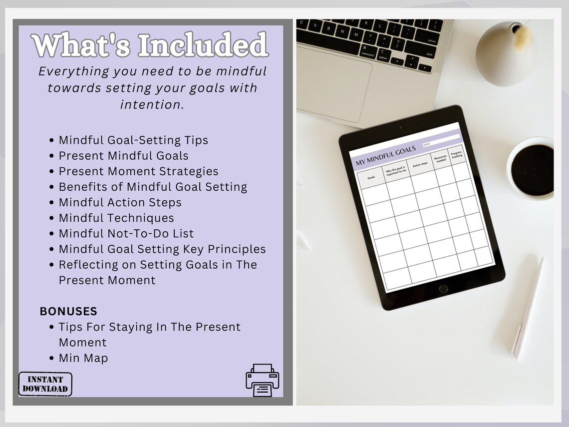 Mindful Goal Setting Workbook Printable Goal Planner Bonus Mind Map - Etsy