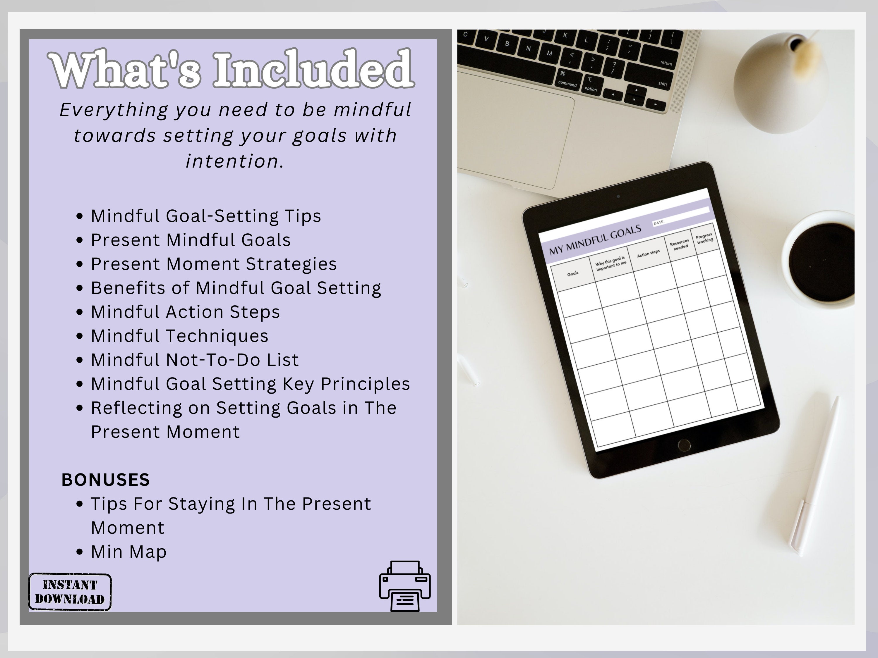 Mindful Goal Setting Workbook Printable Goal Planner Bonus Mind Map - Etsy