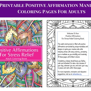 Printable Positive Affirmations Adult Coloring Pages for Stress Relief ...