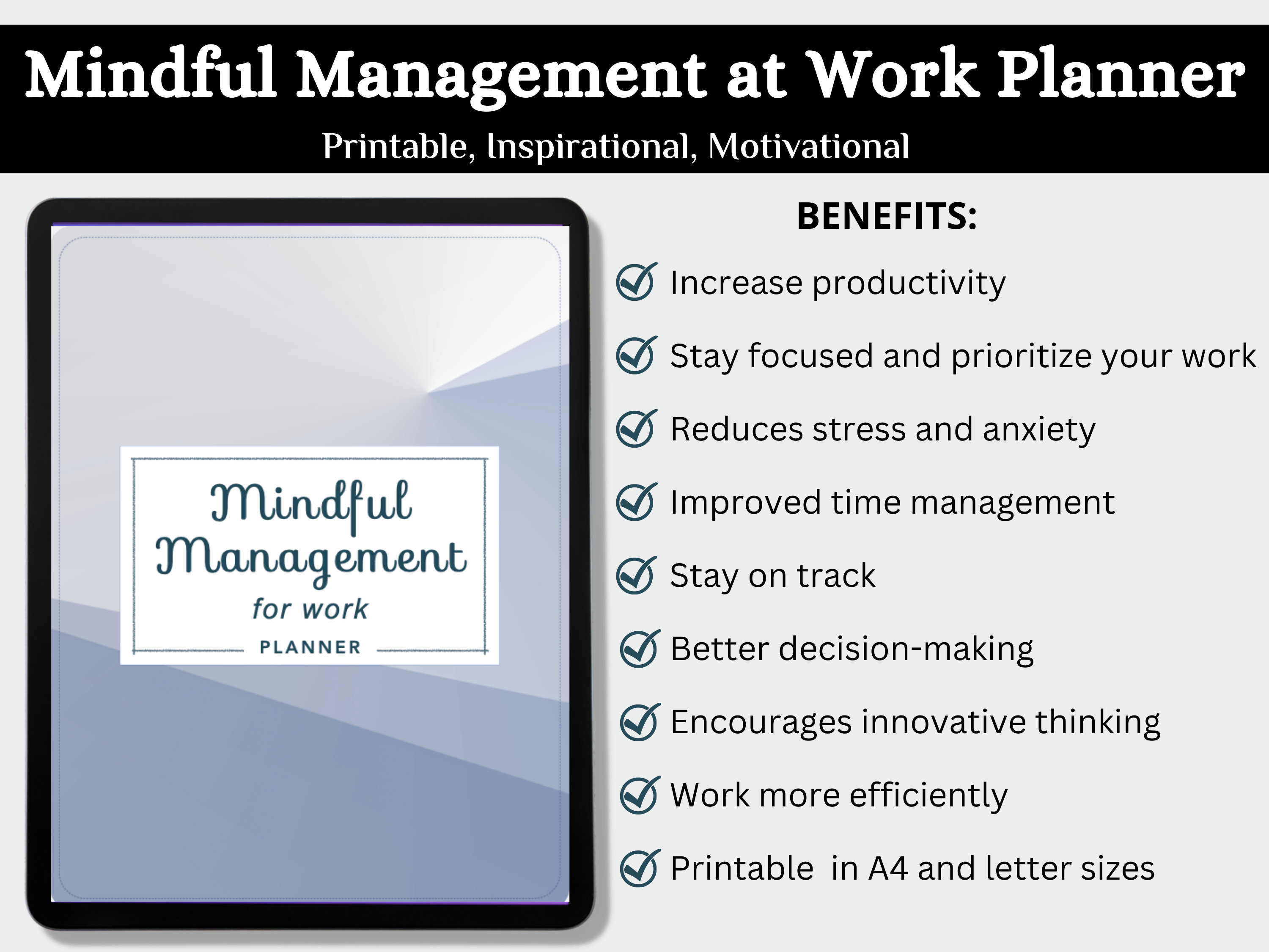 Mindful Management Planner for Work Printable Increase Productivity ...
