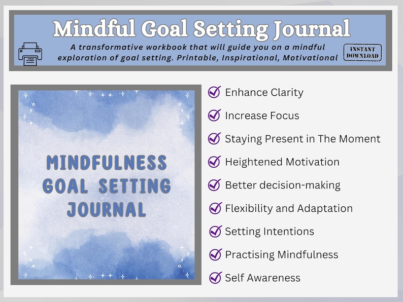Mindful Goal Setting Journal | Printable Goal Planner | Bonus Mind Map ...