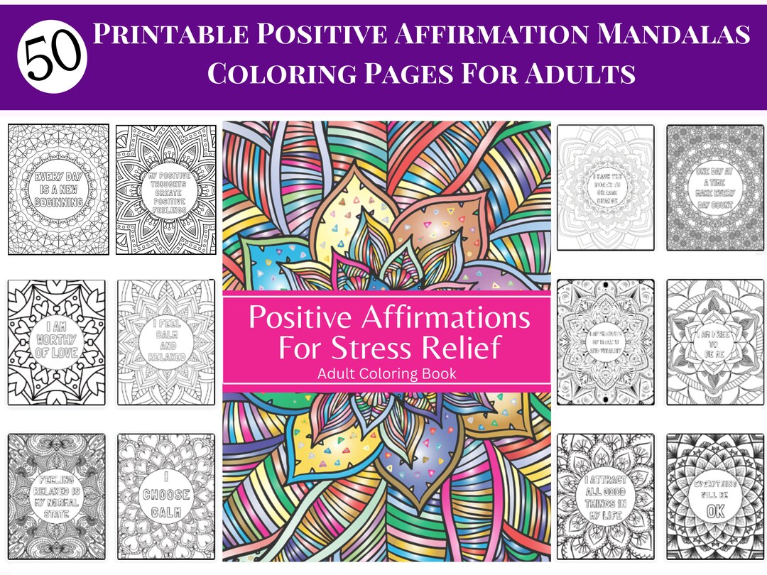 Printable Positive Affirmations Adult Coloring Pages for Stress Relief ...