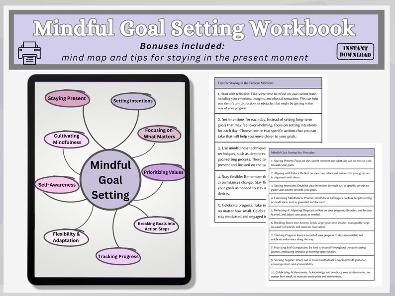 Mindful Goal Setting Workbook Printable Goal Planner Bonus Mind Map - Etsy