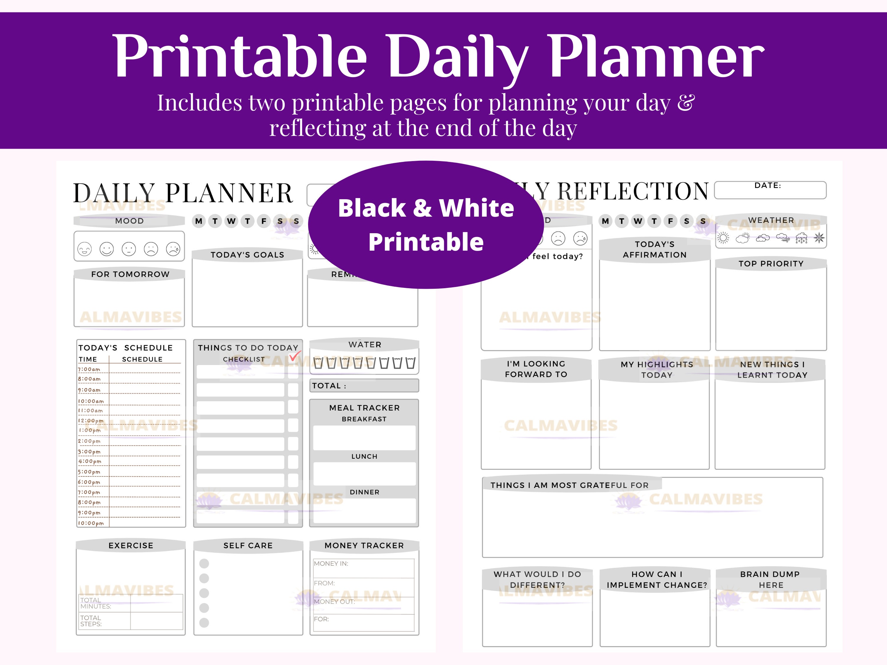Daily Planner Printable Daily Reflection Instant Download - Etsy