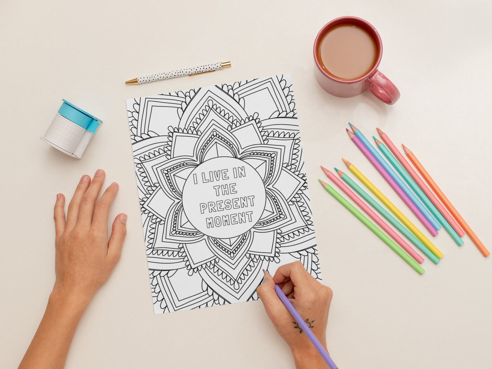 Printable Positive Affirmations Adult Coloring Pages for Stress Relief ...