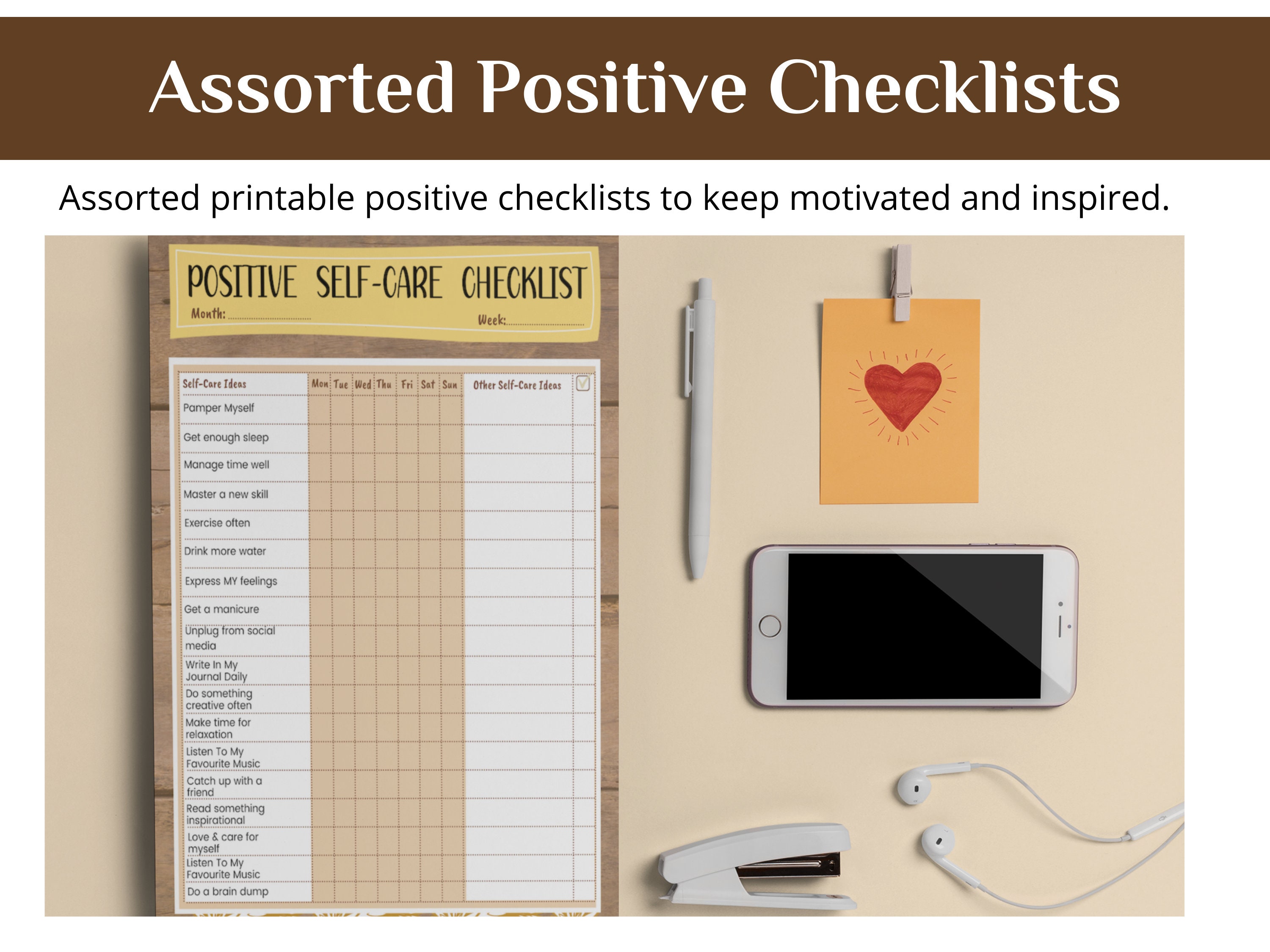Positive Self-care Checklist Positive Achievements Checklist Positive ...