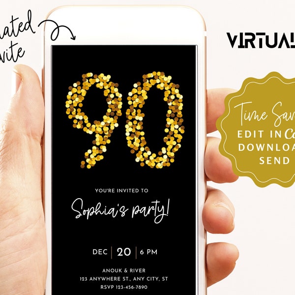 Text 90th Birthday Invitation - Etsy