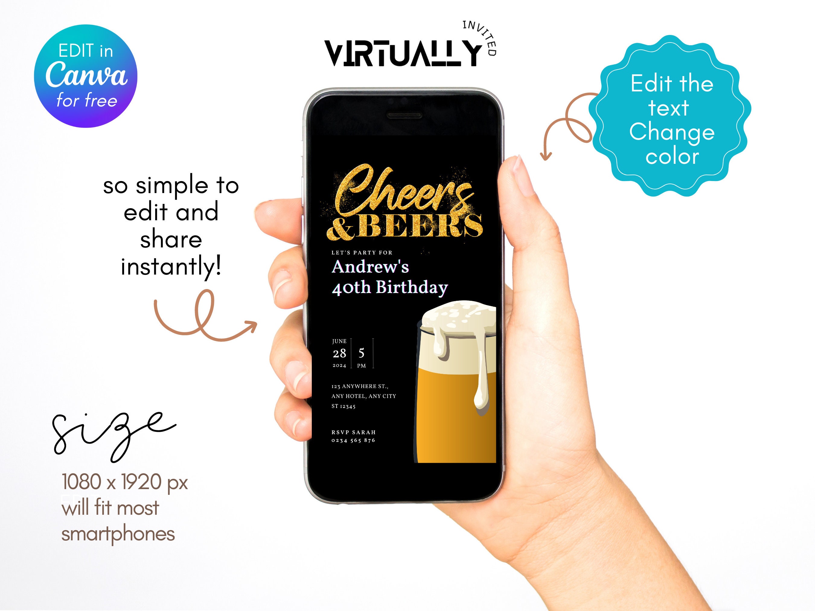 Digital Cheers and Beers Invitation Template EDITABLE CANVA Beer Party ...