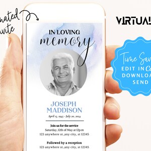 Digital Funeral Invite in Loving Memory Editable CANVA Funeral ...