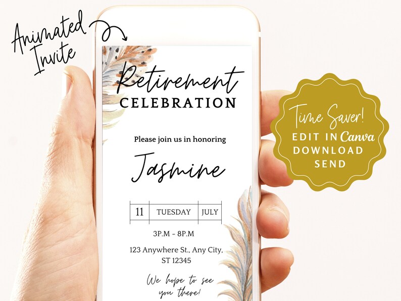Electronic Retirement Party Invitation Digital Boho - Etsy