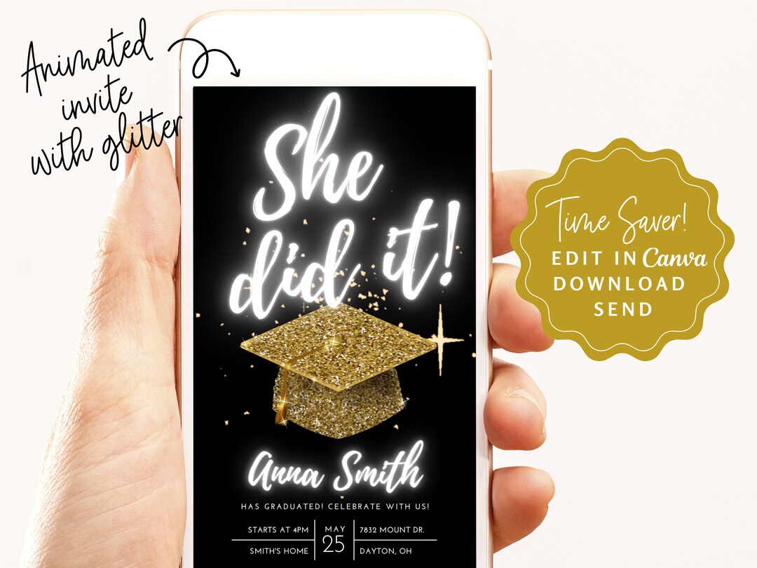 She Did It Evites for Graduation Party, Digital Graduation Invite ...