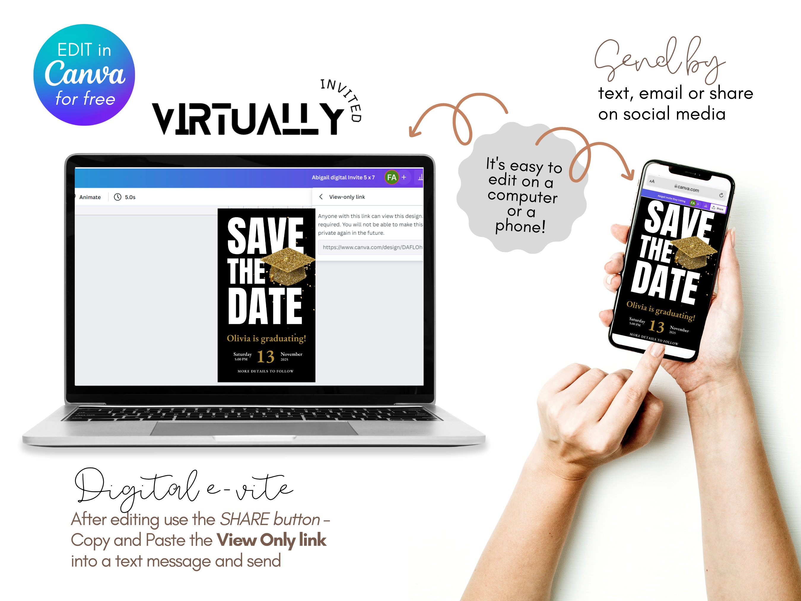 Evites for Graduation Party, Digital Save the Date Graduation Invite ...