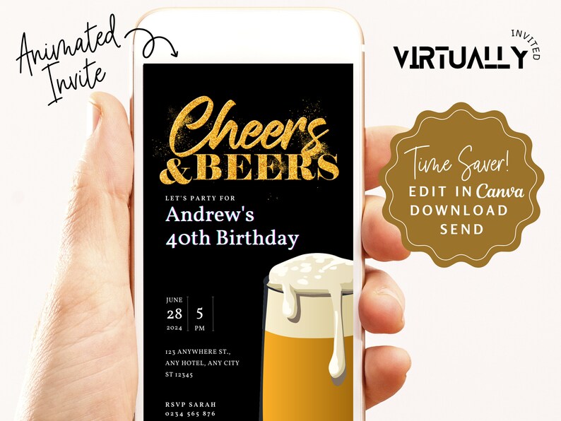 Digital Cheers and Beers Invitation Template EDITABLE CANVA Beer Party ...