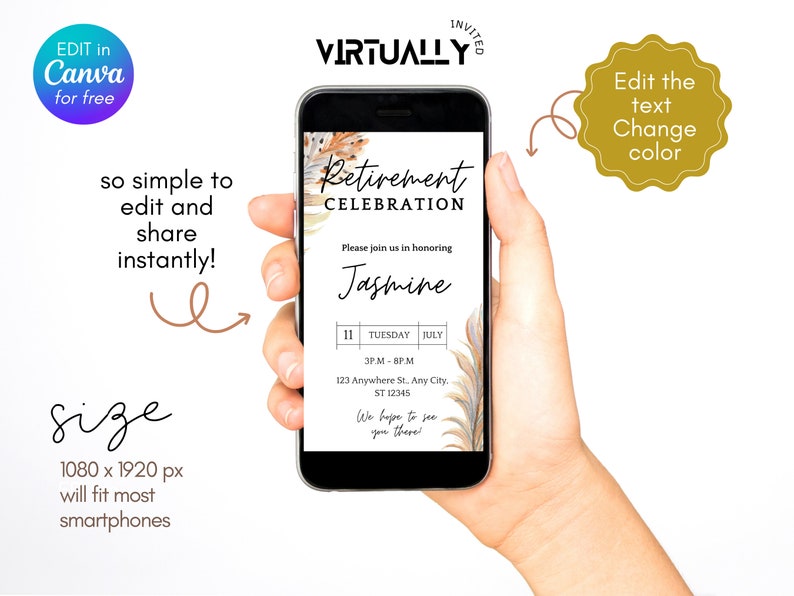 Electronic Retirement Party Invitation Digital Boho - Etsy