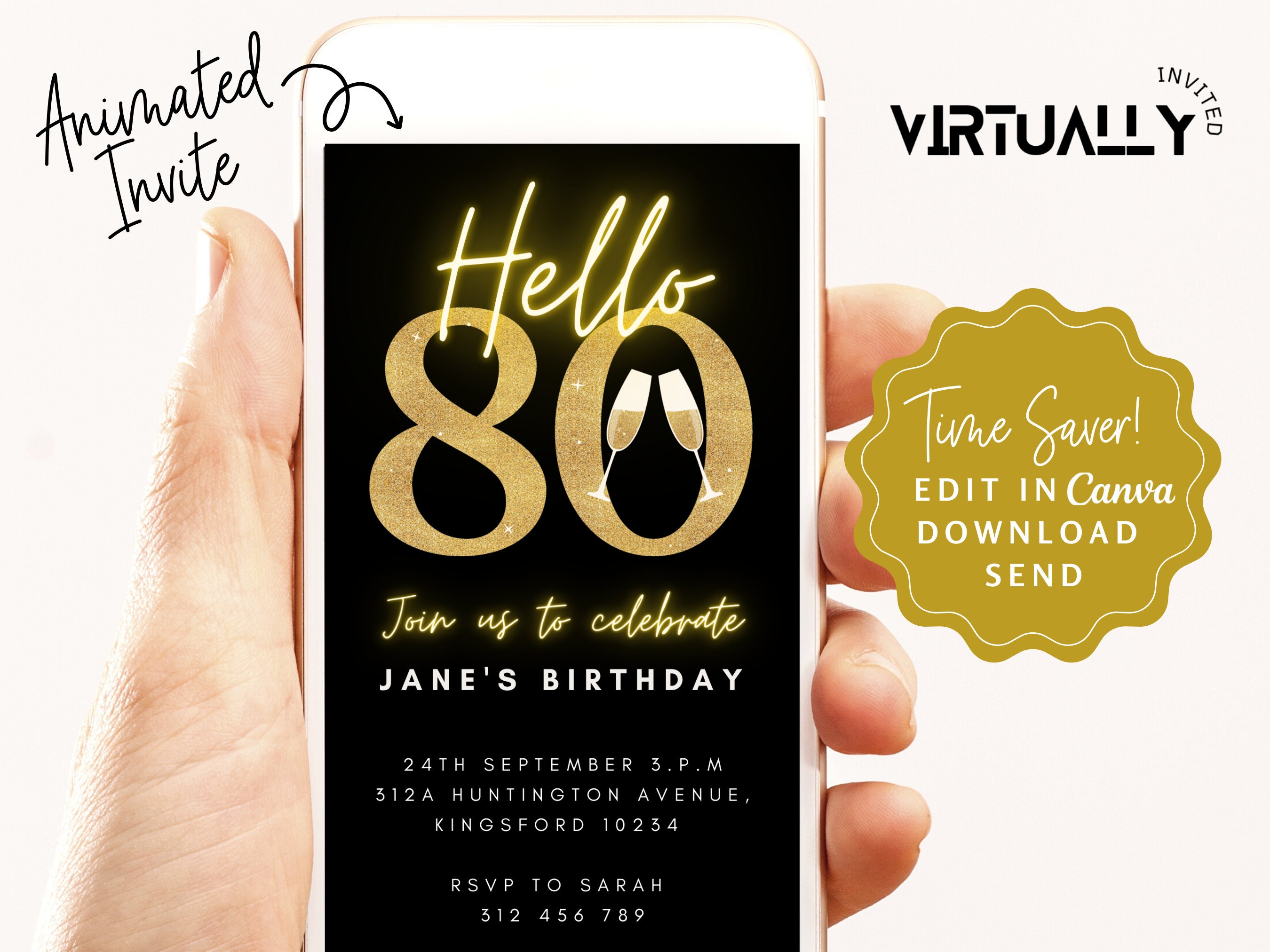 Electronic 80th Birthday Invitation 80th Birthday Evite Editable Canva