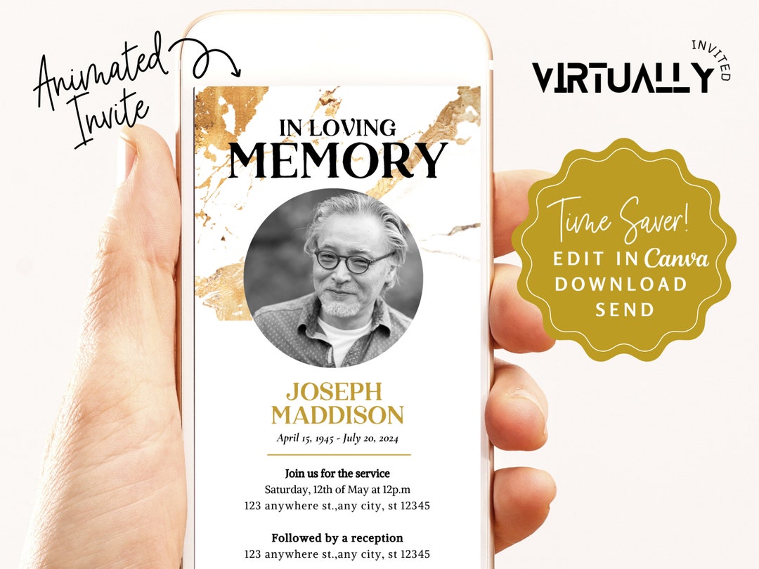 Digital Funeral Invite in Loving Memory Editable CANVA Funeral ...