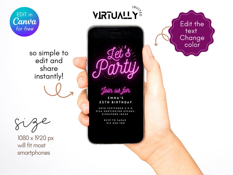 Editable Birthday Party Digital Invitation, Text Message Invitation ...