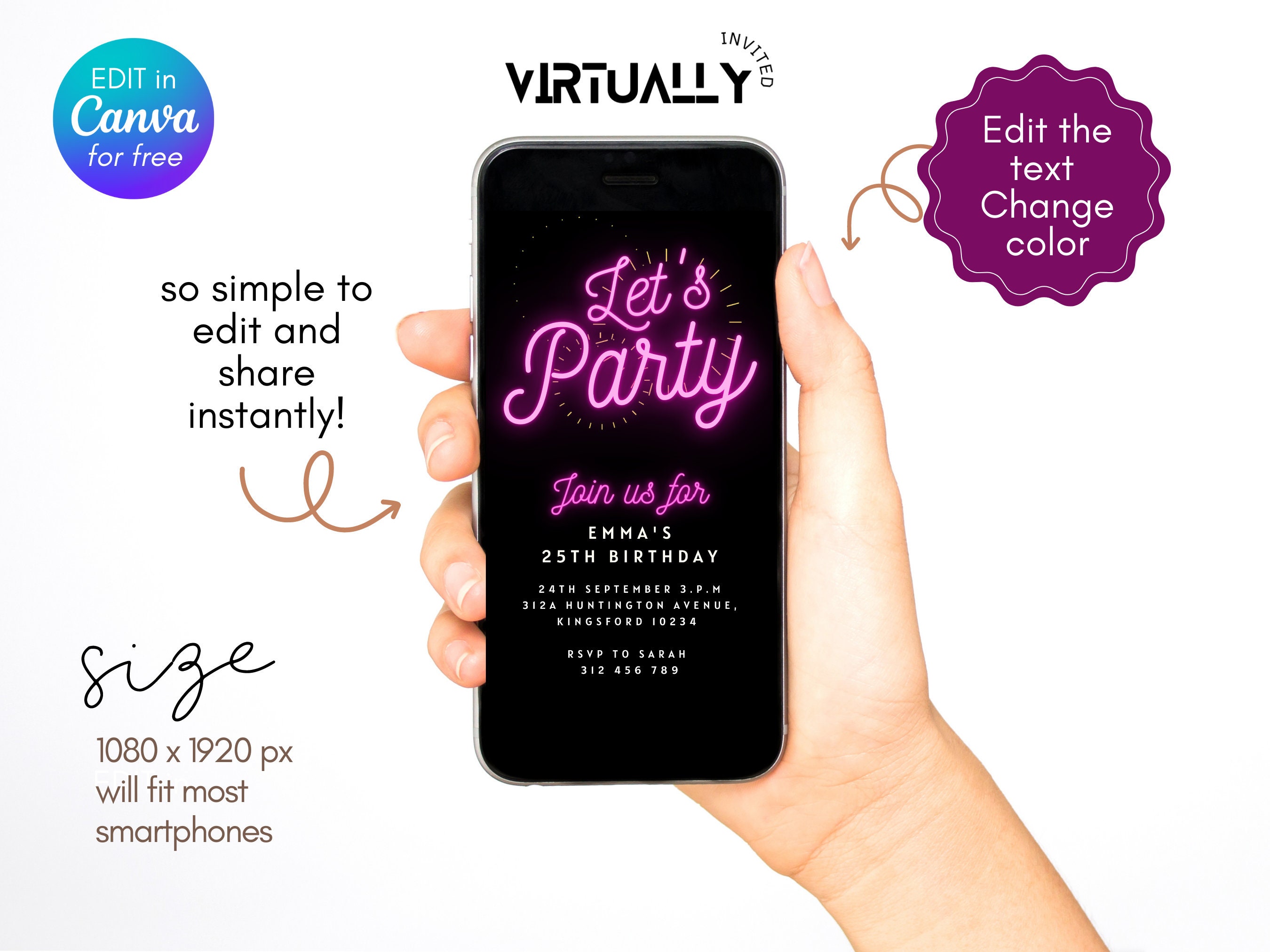 Editable Birthday Party Digital Invitation, Text Message Invitation ...